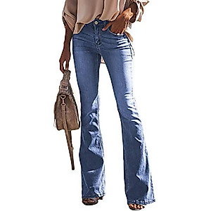 Sidefeel Women Stylish Flare Jeans Bell Bottom Mid Rise Fitted Denim Size 6 Blue