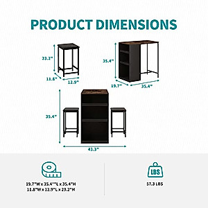 BALUS 3-Piece Dining Table Set for 2 with 3 Storage Shelves, Counter Height Dining Table Set with 2 Barstools for Kitchen, 35.4 Inch Bar Table and Chairs Set, Sturdy Metal Frame, Thicken Wood Top