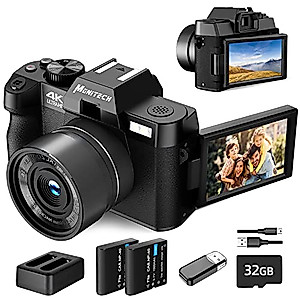 Monitech Digital Camera for Photography and Video, 4K 48MP Vlogging Camera for YouTube with 180° Flip Screen,16X Digital Zoom,32GB TF Card, 2 Batteries