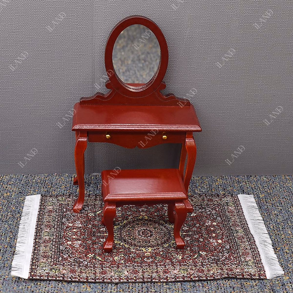 iLAND Miniature Dollhouse Accessories Victorian of Carpet for Dollhouse Furniture on 1/12 Scale and 3” - 12” Dolls, Woven Dollhouse Rugs 6” x 3.8” (2pcs Love)