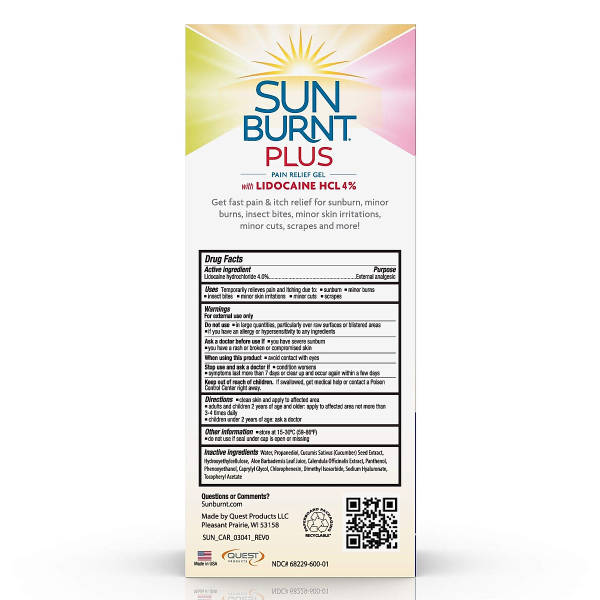 Sunburnt Plus After-Sun Gel with Lidocaine, 4 Ounce
