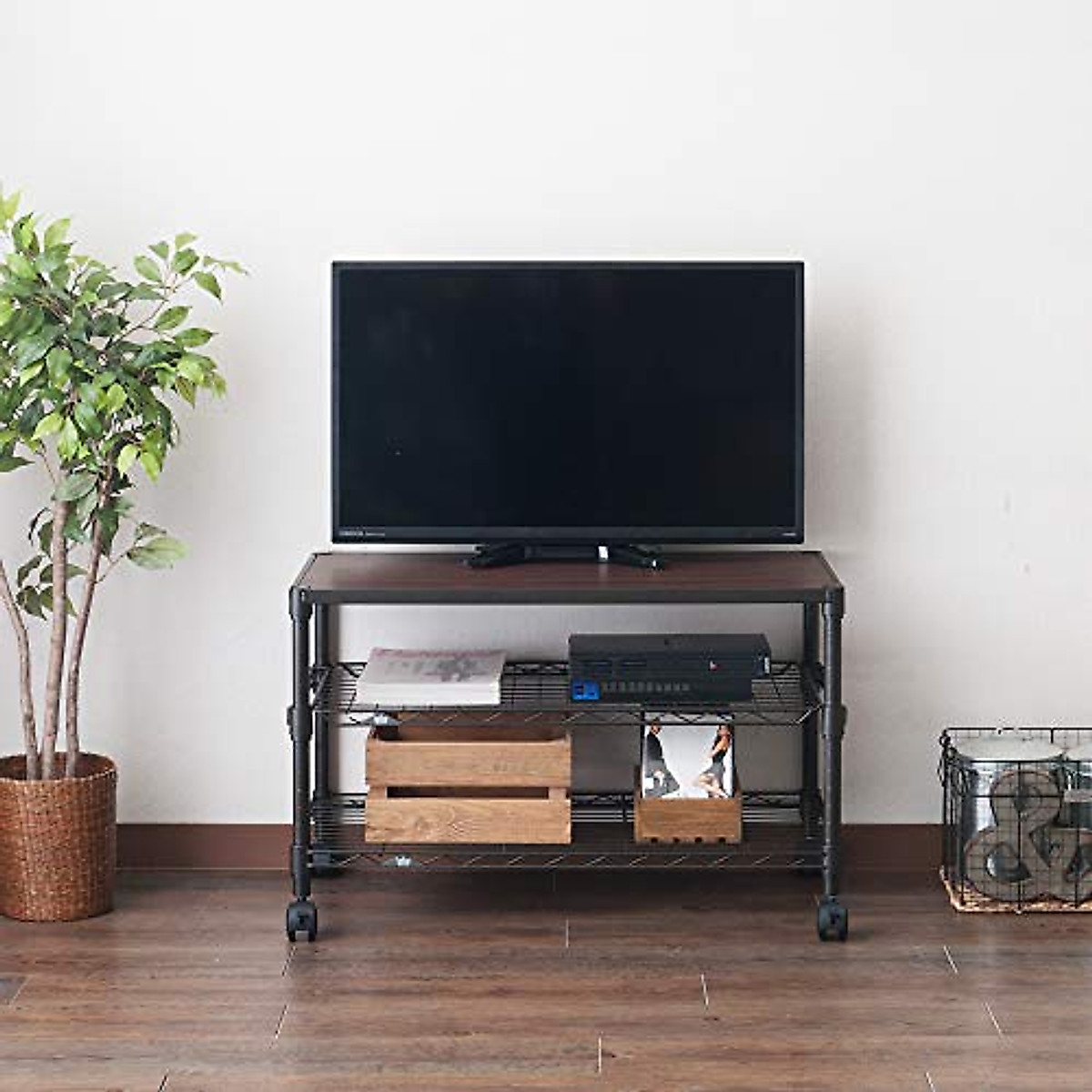 Doshisha NO8052-3 Luminous Steel Rack, Black, TV Stand, Width 31.5 inches (80 cm), Noir Series Storage Shelf