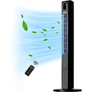 Uthfy 42'' Oscillating Tower Fan with Remote,Electric Cooling Tower Fan,Standing Floor Bladeless Fan with LED Display,Portable Fan for Bedroom,Office,Home (Black)