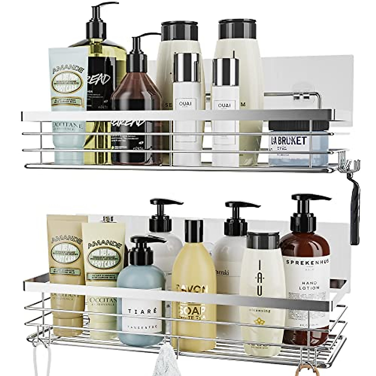Orimade Shower Caddy with 5 Hooks bundle with Adhesive Hook Sticker 2 Pack