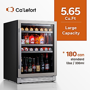 Ca'Lefort 24 Inch Beverage Refrigerator, 180 Can 34°F -54°F Beverage Fridge, Drink Fridge with Glass Door 3 LED Drink Fridge Built in or Freestanding, Perfect for Home/Kitchen(5.65 cu.ft)