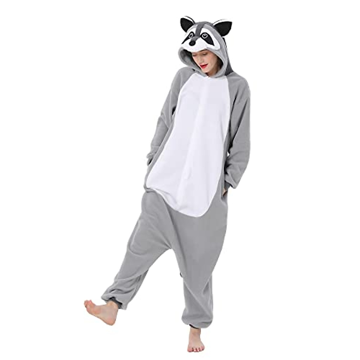 BDZaigozaiwu Adult Raccoon Onesie Pajamas Unisex Animal Cosplay Costume Kigurumi Onesies Halloween Sleepwear Christmas Jumpsuit Grey