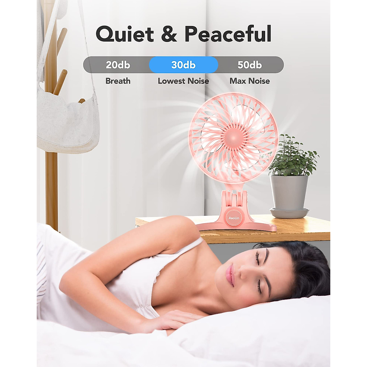 AaoLin USB Desk Fan, Small Fans with CVT Variable Speeds, Strong Cooling Airflow, Quiet Portable, Desktop Mini Personal Table Fan for Room, Home,Office, Bedroom, Pink