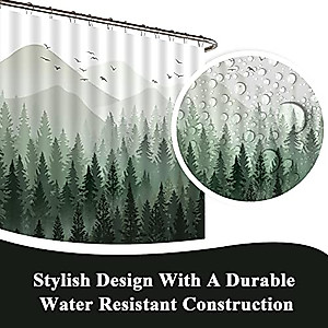 ZYLLGLOW Forest Shower Curtain Set Boho Shower Curtain Set with Rugs, Abstract Mountain Bathroom Decor Accessories Bathroom Set with Shower Curtain and Rugs Leaves Curtain Set