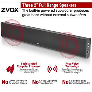 ZVOX SB380 Soundbar for TV with AccuVoice Dialogue Boost, Aluminum Soundbar with Built-in Subwoofer, Wall Mountable Home Speaker Bar for Clearer Sound, 35.5" TV Sound Bar