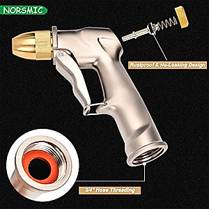 Garden Hose Sprayer, NORSMIC Garden Hose Nozzle Heavy Duty,Various Adjustable Flow Patterns, Water Hose Nozzle for Plant and Lawn Watering/Pet Bathing/Car Washing,High Pressure,Pure Metal