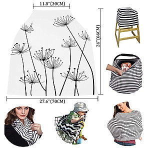 Baby Nursing Cover Carseat Canopy Modern Black Line Dandelion Flower Breathable Privacy Breastfeeding Scarf Farm Blossoms Wild Floral Multi Use Car Seat Covers for Boys or Girls