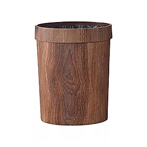 TIMLUX Retro Wood Grain Trash Can Home Living Room Kitchen Garbage Bin Office Toilet Paper Basket Bathroom Bedroom Supplies