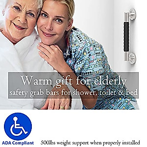 AmeriLuck 16 inches Designer Bath Safety Grab Bar with Anti-Slip Peened Grip, ADA Compliant 500lbs Loading Capacity, Collection Glacier, Stainless Steel Brushed