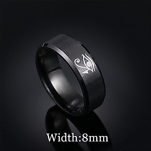 KBNSUIAN Black Egyptian Eye of Horus Band Ring for Men Women Stainless Steel Horus Eye Finger Ring Healing Amulet Prayer Jewelry for Him Her,Size 7