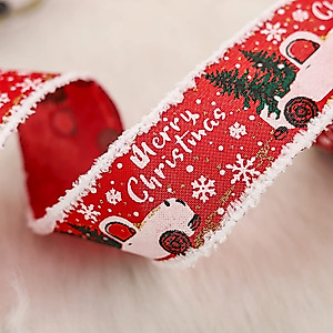 Christmas Ribbon Velvet Wired Edge, 2.5 Inches x 6.5 Yards Merry Christmas Car Snowflake Trees Burlap Ribbon for DIY Wreaths Floral Bow Gift Wrapping Xmas Party Decoration
