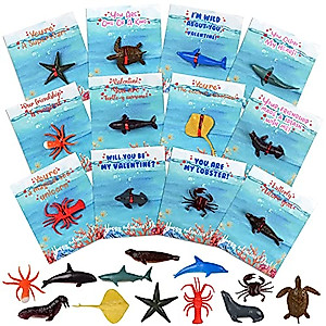 POPGIFTU 36 Pack Valentines Day Cards with Sea Animal Toys for Kids, Valentines Gift Set , Fun Valentines Party Favors for Boys Girls, Classroom Exchange Treat Prizes Bulk for School Class Teacher