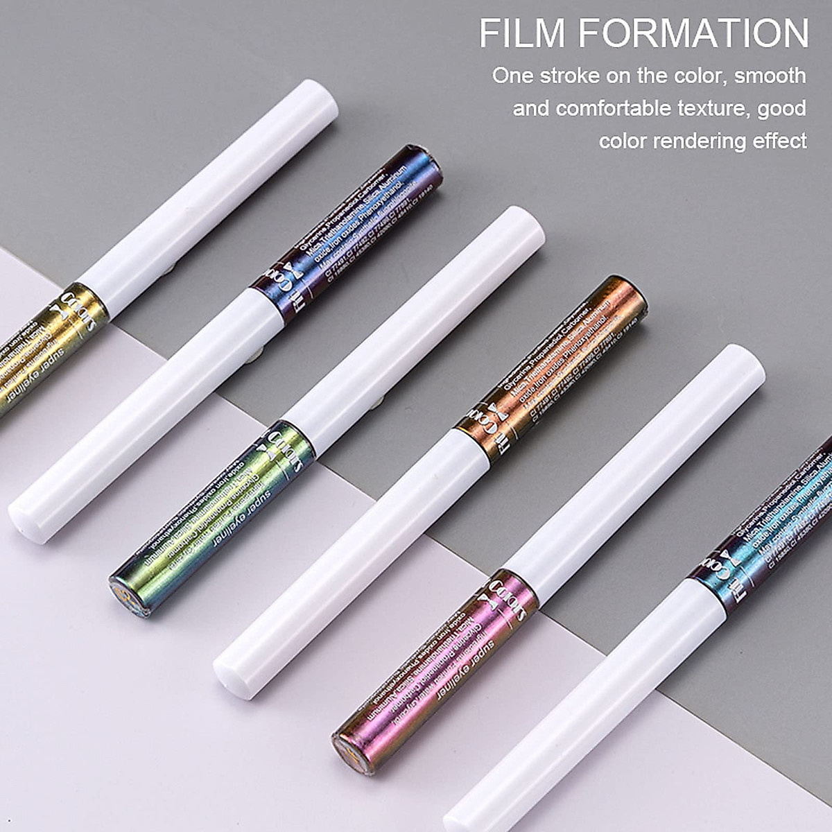 Chameleon Eyeliner Pen 6pcs Multichrome Set, Glitter Metallic Waterproof liquid Eyeliner, Intense Color Blue Purple Shifting Colorful Multi-Reflective Eyeliner, Smudge-proof, Ultra-Fine Tip