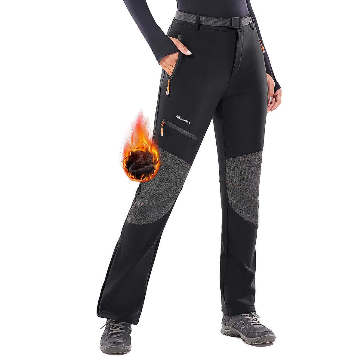 Ewedoos Snow Pants Womens Ski Pants Waterproof Insulate Softhell Fleece Lined Winter Hiking Snowboard Zipper Bottom Leg Black