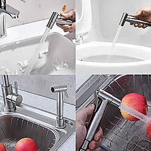 Handheld Bidet Sprayer Kit, Frap Stainless Steel Brushed Nickel Sprayer Toilet Bathroom Shower Head with 59-inch Hose and Wall Bracket Holder 3 Set(Note: linker not T valve Included)