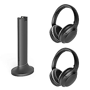 Avantree Opera Dual Link Bundle - Wireless Headphones High Volume for Seniors, Hearing Impaired (Set of 2) & Bluetooth 5.0 Transmitter Charging Dock, Long Range, Audio Bypass for Soundbar, No Delay