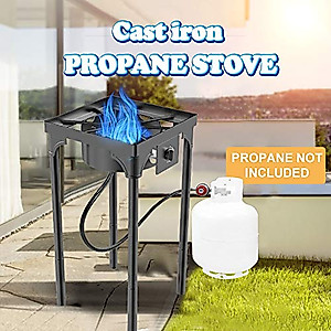 Outdoor & Indoor Portable Propane Stove, Single & Double Burners with Gas Premium Hose, Detachable Legs for Backyard Kitchen, Camping Grill, Hiking Cooking, Outdoor Recreation (DB01-Medium,1 Burner)
