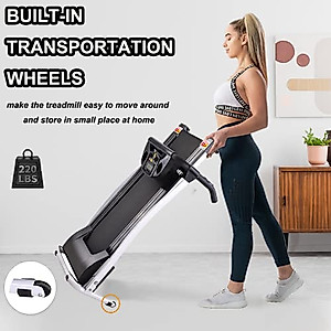 FYC Folding Treadmill for Home Portable Electric Treadmill Running Exercise Machine Compact Treadmill Foldable for Home Gym Fitness Workout Jogging Walking, White