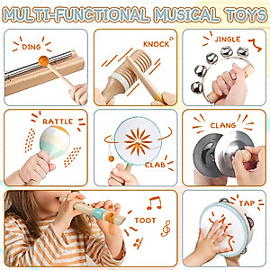 Baby Musical Instruments - Montessori Musical Toys for Toddlers 1-3, Wooden Percussion Instruments Set, Neutral Colors Modern Boho Music Toys for 1 Year Old, Kids Preschool Educational Birthday Gifts