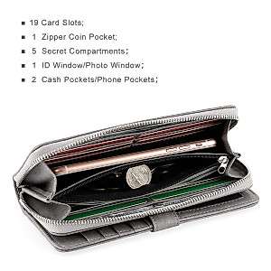 HAWEE Wristlet Wallet Long for Women Multi Card Holder Hand Phone Purse with Strap, Grey