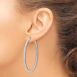 925 Sterling Silver 3.25x60mm Omega Clip Back Post Hoop Earrings