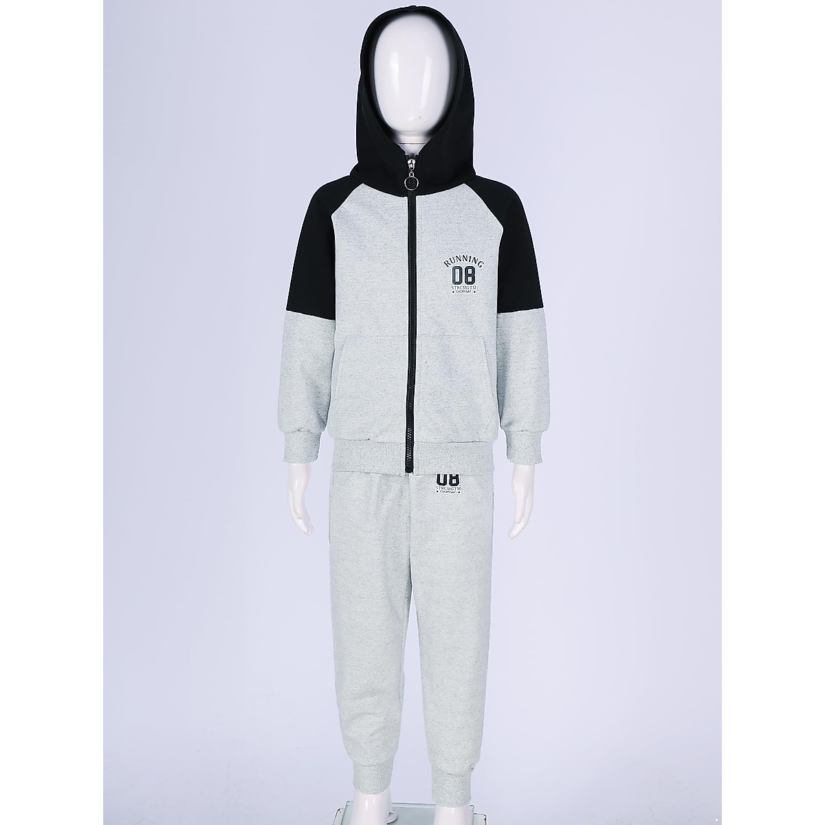 dPois Boy's Tracksuit 2 Pieces Sport Outfit Hoodie Sweatshirt and Sweatpants Jogging Pants Set Activewear Gray 7-8 Years