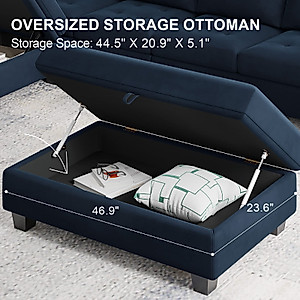 Belffin Velvet Convertible 4-Seat Sectional Sofa with Reversible Chaise L Shaped Sofa Couch Furniture Sets Sectional Couch with Storage Ottoman Blue