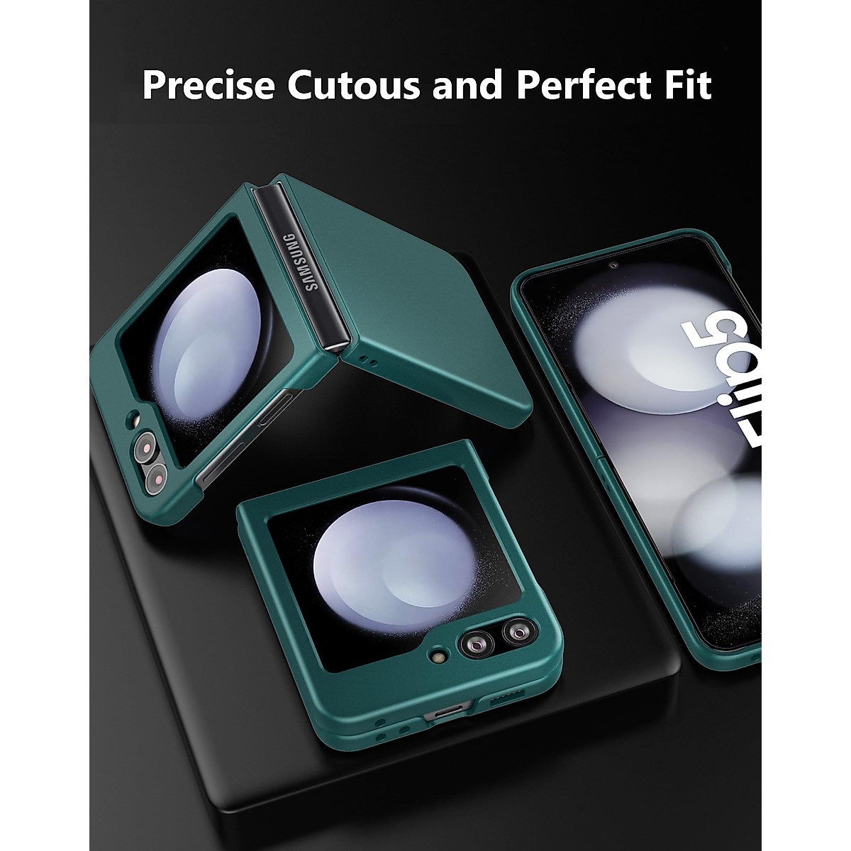 Cresee Case for Samsung Galaxy Z Flip 5 (2023) with Cover Screen Protector, Thin Hard PC Phone Case for Galaxy Z Flip5 - Green+Glass