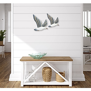 T.I. Design Hand-carved Wood Flying Seagull Wall Décor Set of 2 | Coastal Nautical Rustic Beach Wall Art 2 Pieces