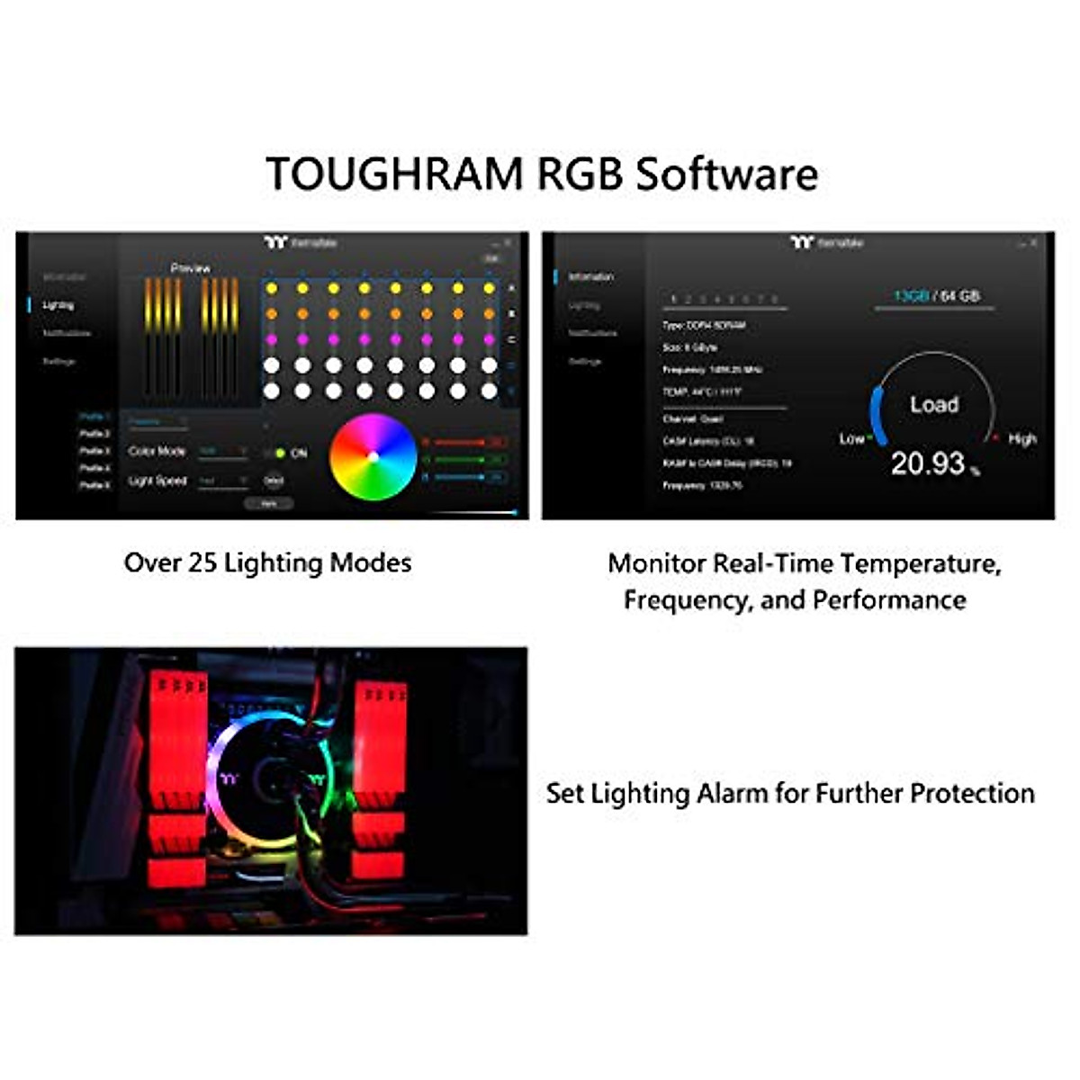 Thermaltake TOUGHRAM RGB DDR4 3600MHz 16GB (8GB x 2) 16.8 Million Color RGB Alexa/Razer Chroma/5V Motherboard Syncable RGB Memory R009D408GX2-3600C18B