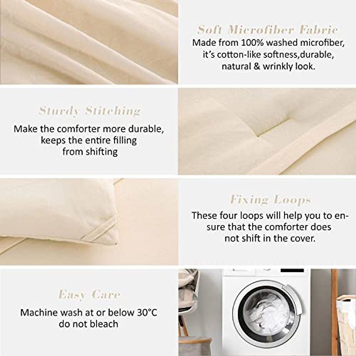 ALEISSEL Stripes Blush Beige Comforter Queen Size,Pleated Queen Comforter Set Lightweight, Ultra-Soft Beige Bedding Set Queen Size 3 Pcs, Down Alternative Comforter Set(Blush Beige,Full/Queen90 x90)