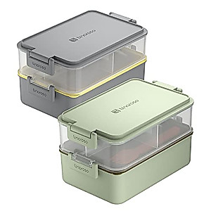linoroso 2 PCS Stackable Bento Box Adult Lunch Box | Meet All You On-the-Go Needs for Food, Salad and Snack Box, Premium Bento Lunch Box for Adults Include Utensil Set, Dressing Containers