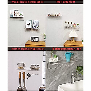 CY craft 6 PCS Clear Floating Shelves Display Ledge Decorative Wall Storage Shelves Hanging Kids Bookshelf with RemovableHooks,Adhesive Acrylic Wall Mounted Shelf for Bathroom,Kitchen,Bedroom,Office
