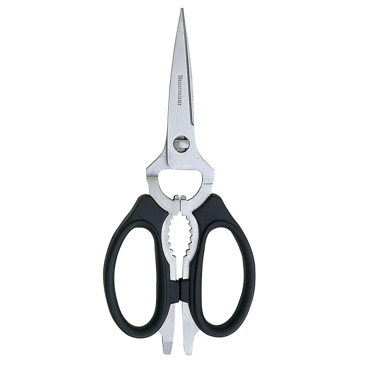 Messermeister 8-Inch Take-Apart Kitchen Scissors, Black - Includes Screwdriver, Nut Cracker, Jar Lid Opener/Gripper, Bottle Opener & Bone + Twig Cutter - Suitable for Lefties & Righties