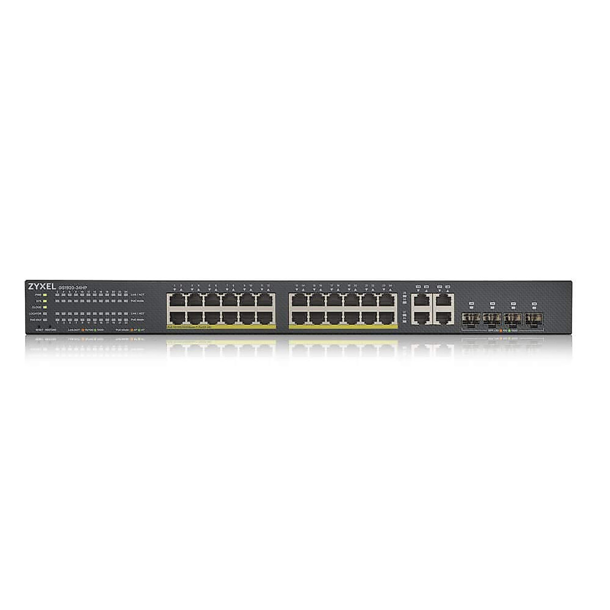 ZYXEL 24-Port PoE Switch Gigabit Ethernet Smart (GS1920-24HPV2) - Managed, with 24x PoE+ @ 375W, 4x SFP, Optional Nebula Cloud Management, Rackmount, Limited Lifetime Protection