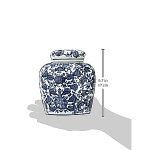 Creative Co-Op Blue & White Ceramic Ginger Jar with Lid