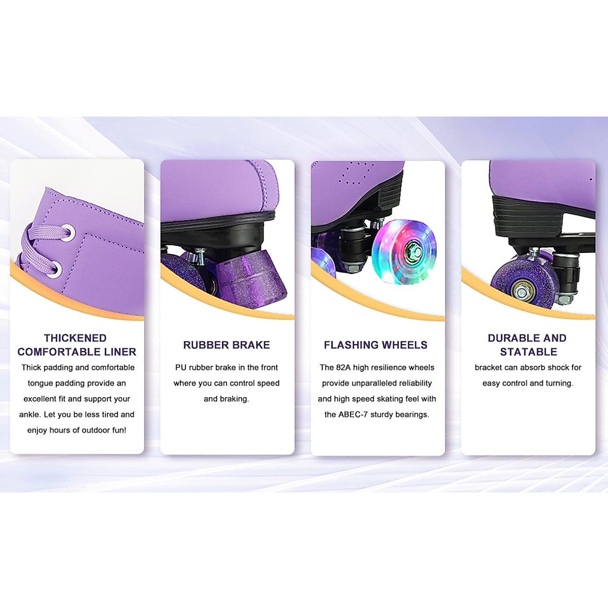 SilverTree Roller Skates for Women and Men PU Leather High-top Adult Roller Derby Skates Wheels Light Up Roller Skates Four-Wheel Shiny Roller Skates for Girls Boys Unisex