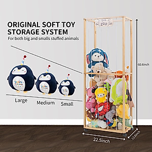 ear&ear Stuffed Animal Zoo Storage, Wood Extra Large Stuffed Animal Storage Basket, Stuffed Animal Organizer, Girls Boys Toy Organizer Holder(Comes with pulleys/wooden base)