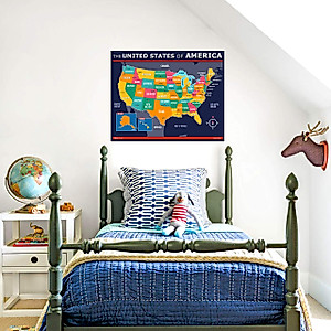 Map of USA for kids (18x24) LAMINATED 50 states and capitals Large Poster Young N Refined