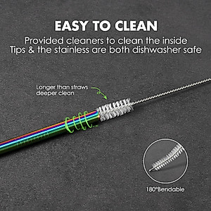 Vzaahu 12-Pack Reusable Stainless Steel Rainbow Metal Straws with Case and Brush - Eco Friendly Long Drinking Straws for 20 24 30oz Yeti Tumblers Mason Jar Dishwasher Safe