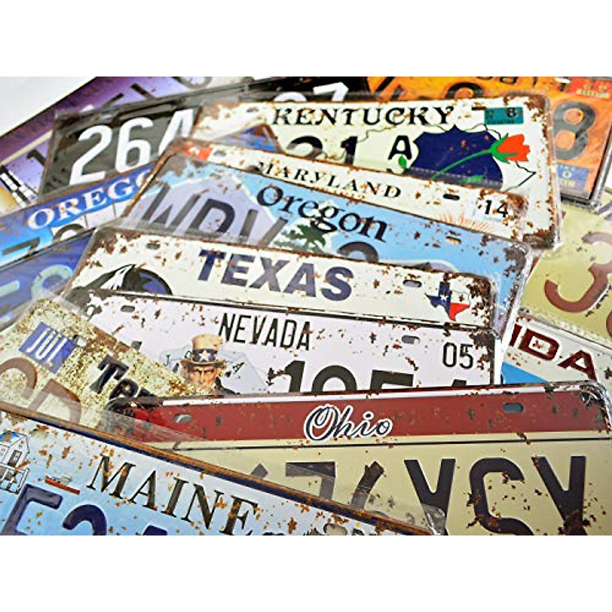 12 Vintage License Plates - 3D Embossed Retro Wall Art