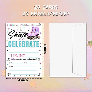 ISOVF 4" x 6" Roller Skating Birthday Party Invitation Cards With Envelopes (20 Sets) - Fill-in Style Skate Party Invites- C40