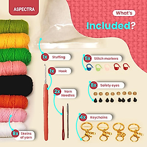 ASPECTRA Crochet Kit for Beginners – Step by Step Video Tutorials, Beginner Crochet Kit for Kids & Adults, Create Crochet Animal Kit with Easy Patterns, Hooks & Yarn, Perfect Crochet Starter Kit