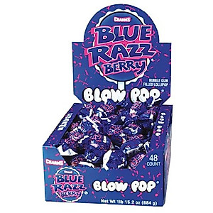 Charms Blow Pops Blue Razz Berry Flavor, 48 Count (Pack of 1)