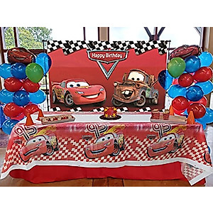 Car Racing Themed Backdrop and Tablecloth 70x42in Cartoon Cars Mobilization Birthday Party Decor Supplies Banner Background (5X3FT), Red