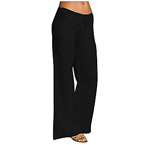 Dunacifa Dress Pants Women Women's High Elastic Waistband Wide Leg Palazzo Culotte Gaucho Capri Pants (S~5XL) Casual Black